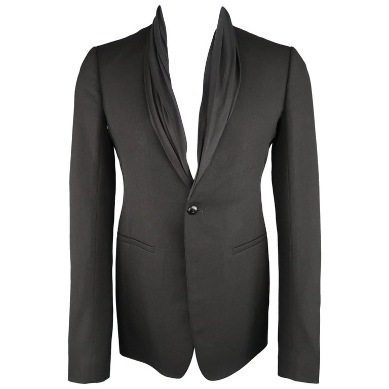 rick-owens-men-s-38-black-wool-draped-shawl-collar-single-button-sport