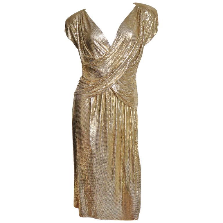 1970s Ferrara Gold Metal Mesh Chainmail 3 Piece Top, Skirt, and Halter ...