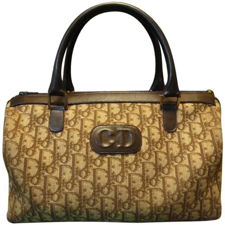 Christian Dior Vintage brown trotter jacquard handbag with CD and ...