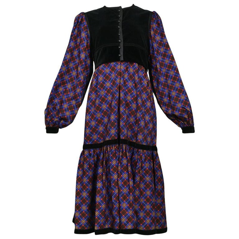 YVES SAINT LAURENT Velvet and Plaid Smock Dress at 1stDibs | velvet ...