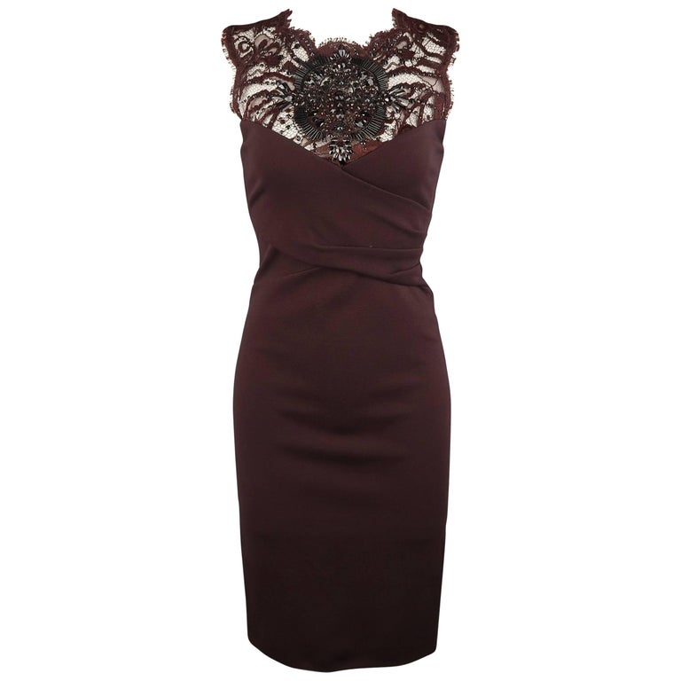 EMILIO PUCCI Size 6 Burgundy Rhinestone Lace Cocktail Dress at 1stDibs