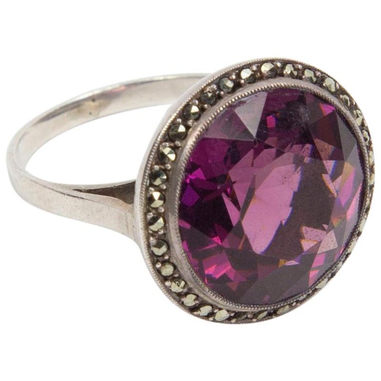 Beautiful Art Deco Faux Amethyst Statement Ring For Sale at 1stDibs