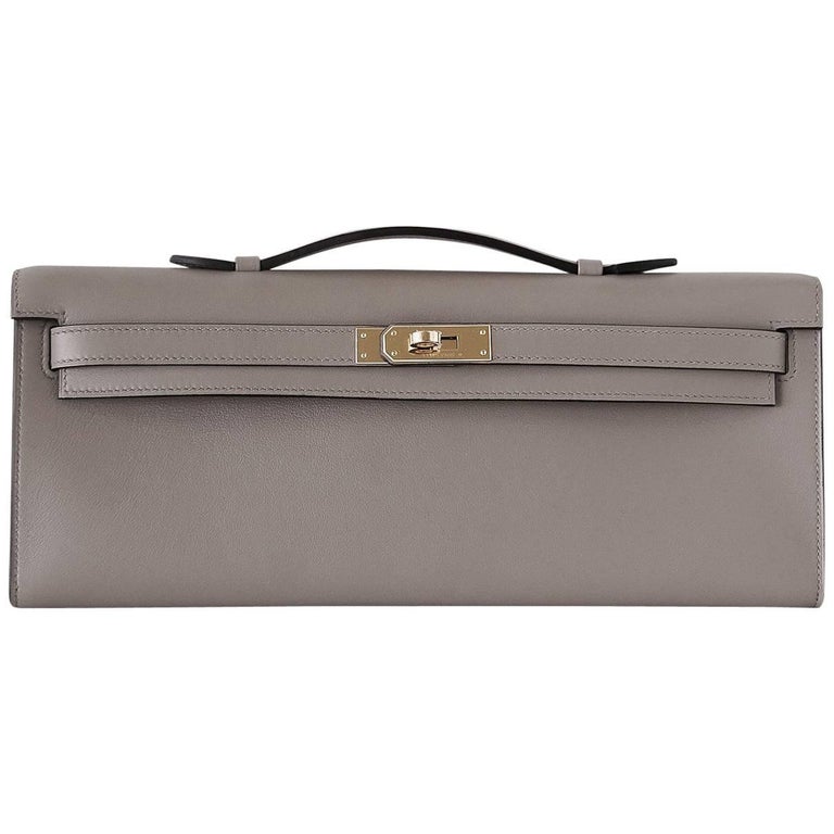 Hermes Kelly Cut Bag Gris Asphalte Gray Clutch Swift Palladium For Sale ...