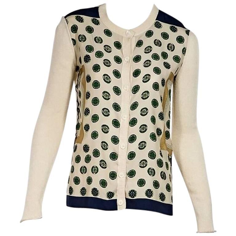 Multicolor Celine Printed Silk-Front Cardigan at 1stDibs