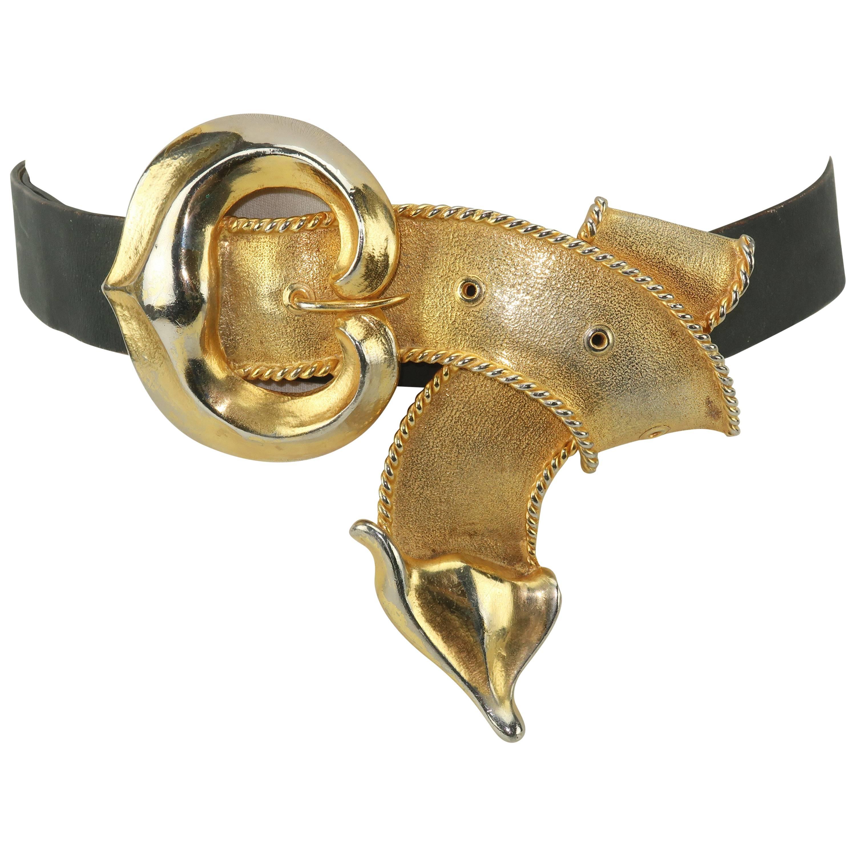1989 Christopher Ross Large Looped Buckle and Belt at 1stDibs