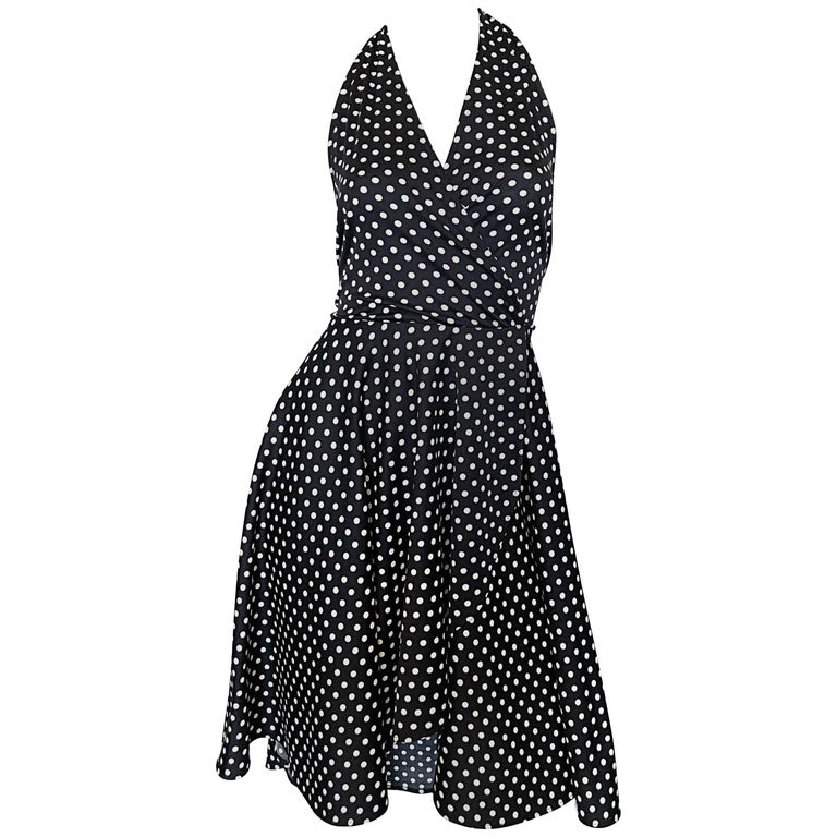 1970s Fredericks Of Hollywood Black And White Polka Dot Vintage Halter Dress At 1stdibs