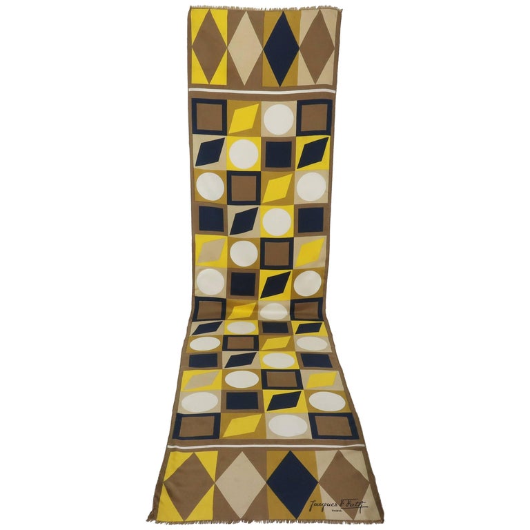 Jacques Fath Graphic Extra Long Silk Scarf, 1950s at 1stDibs