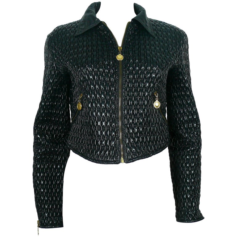 Moschino Vintage Black Chain Design Nylon Blend Padded Jacket For Sale ...
