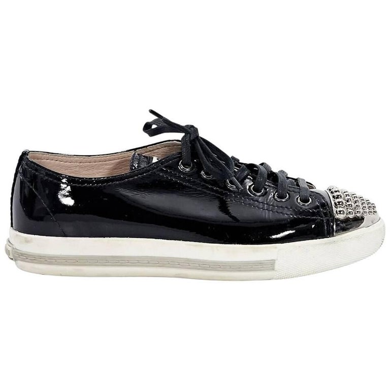 Black Miu Miu Patent Leather Sneakers For Sale at 1stDibs | miu miu studded sneakers