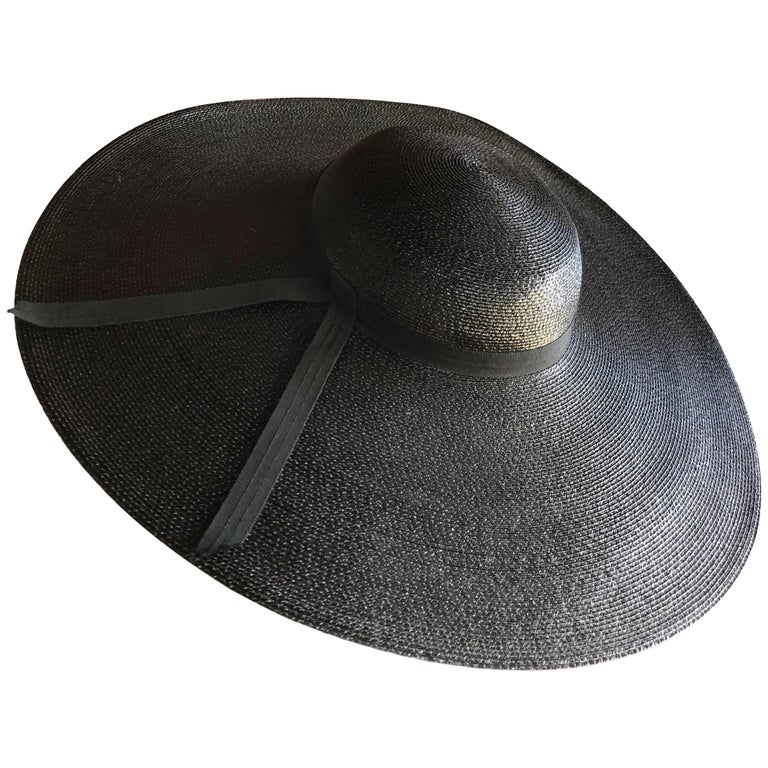 1980s Bellini Original Black Milanese Straw Saucer-Shaped Hat at 1stDibs