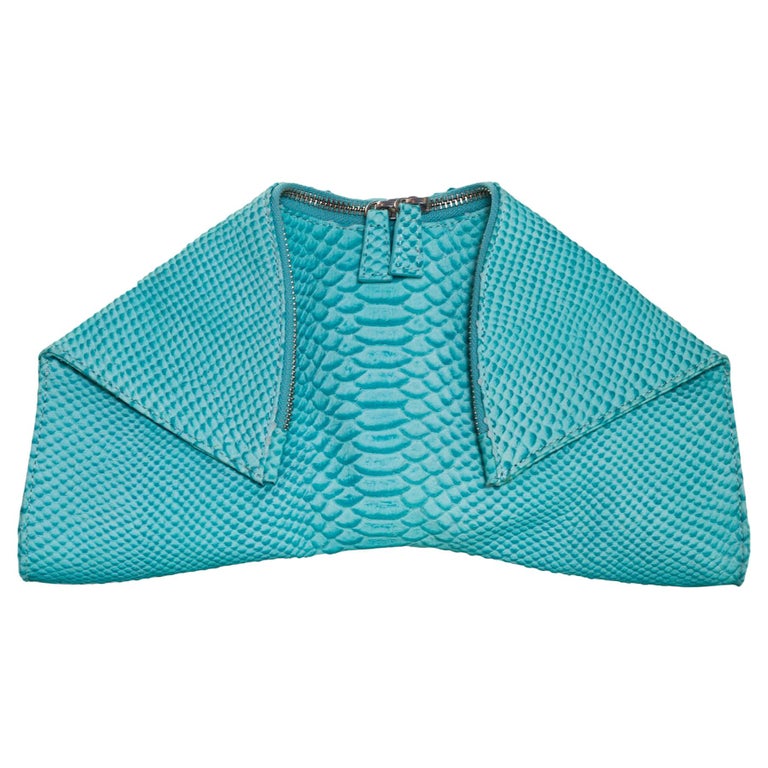 Emily Cho Turquoise Embossed Snakeskin Folded Clutch Bag rt. $525 For ...
