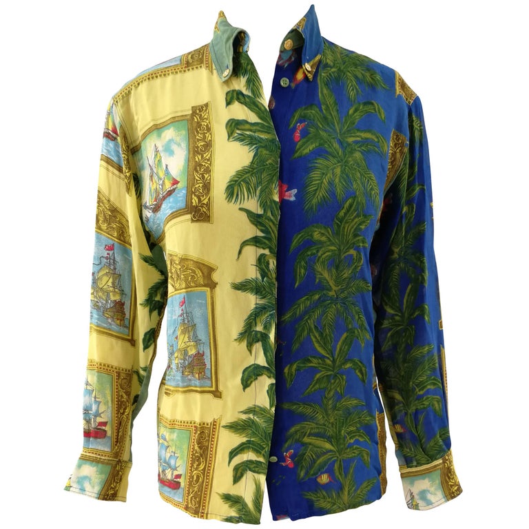 VERSACE PRINTED 100% SILK SHIRT as seen on BRUNO MARS at 1stdibs
