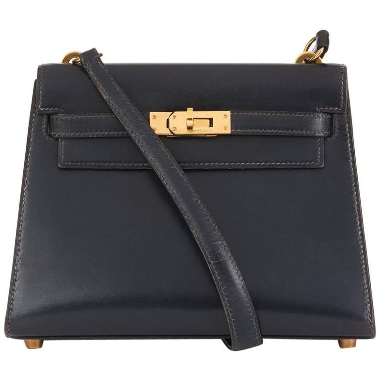 1991 Hermes Navy Box Calf Leather Mini Kelly 20 at 1stDibs