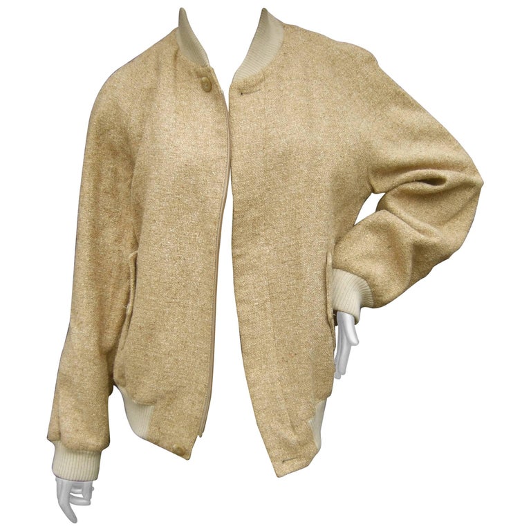 Yves Saint Laurent Beige Burlap Linen Unisex Zippered Jacket circa ...