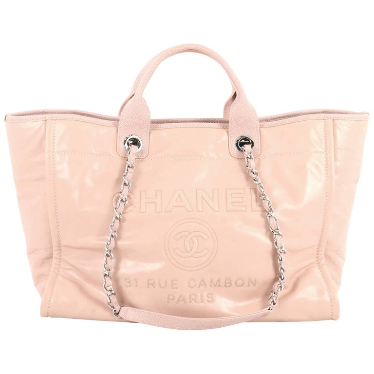 Chanel Deauville Chain Tote Glazed Calfskin Large at 1stDibs
