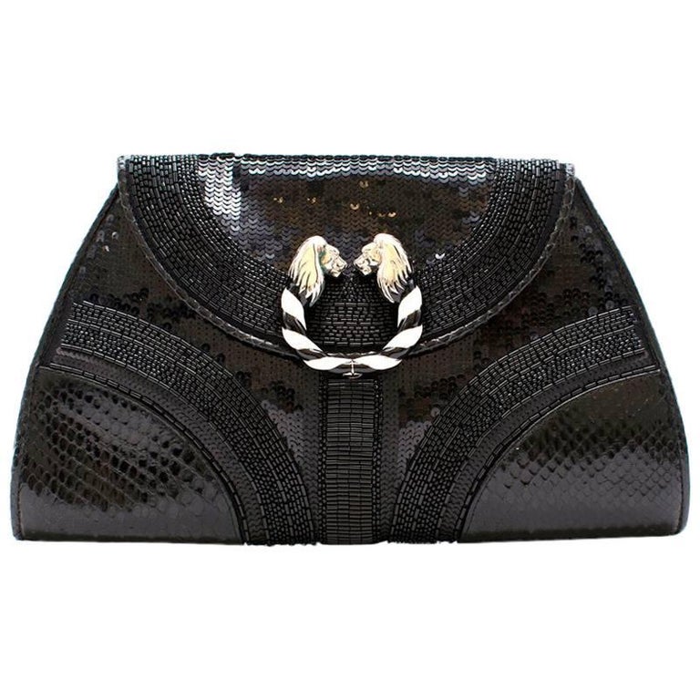 Bvlgari Python Embellished Lion Head Clutch Bag For Sale at 1stDibs