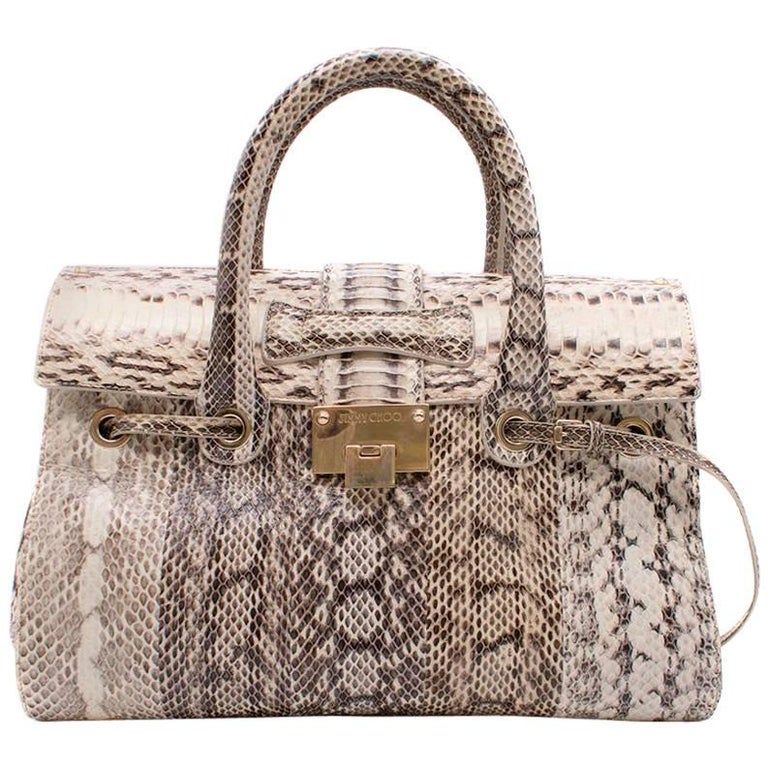 Jimmy Choo Cream and Grey Python Top Handle/Shoulder Bag at 1stDibs