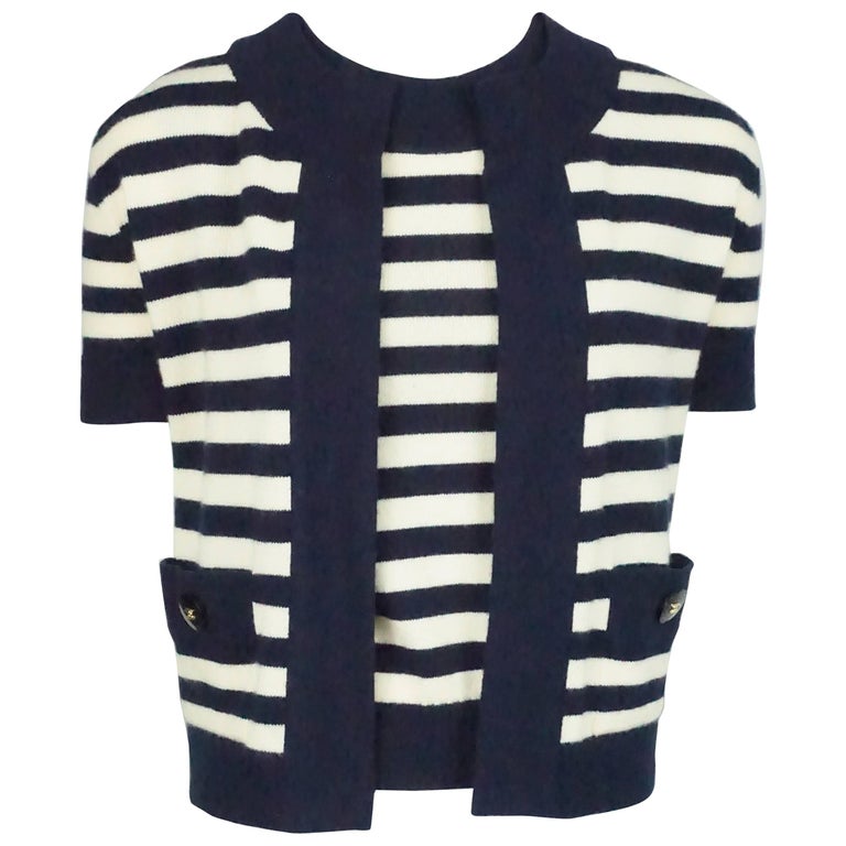 Chanel Navy And Ivory Cashmere S / S Sweater Set at 1stDibs