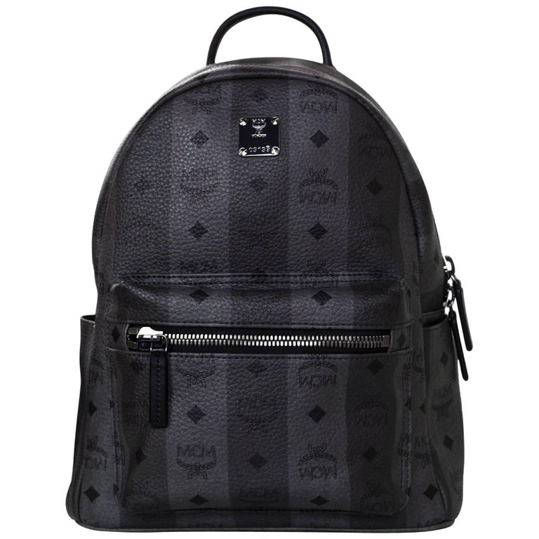 MCM Grey Striped Visetos Monogram Small Stark Backpack Bag For Sale at ...