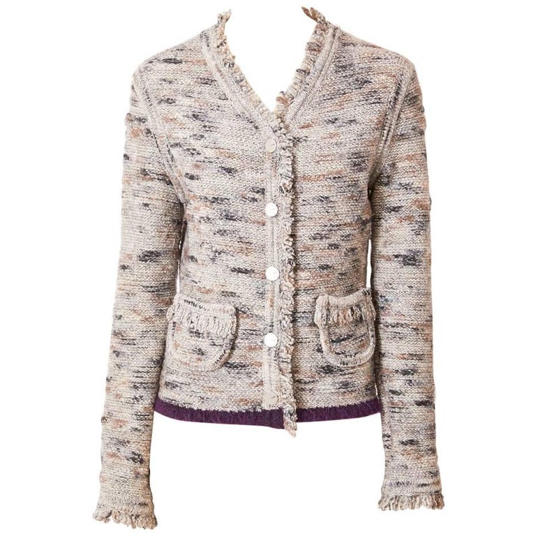 Chanel Boutique Knit Cardigan with Fringe Detail at 1stDibs