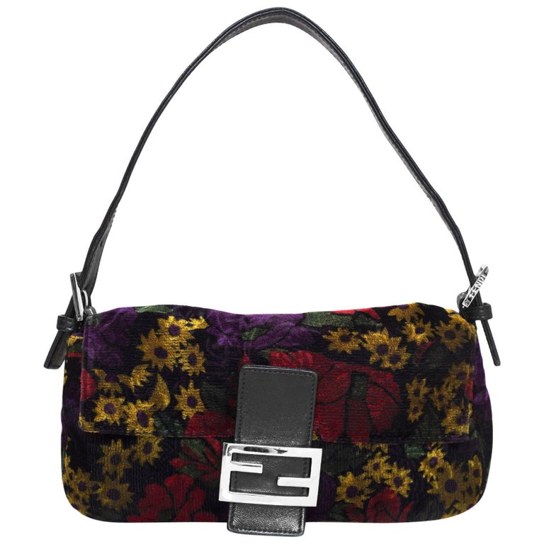 Fendi Multi-Colored Floral Print Velvet Baguette at 1stDibs