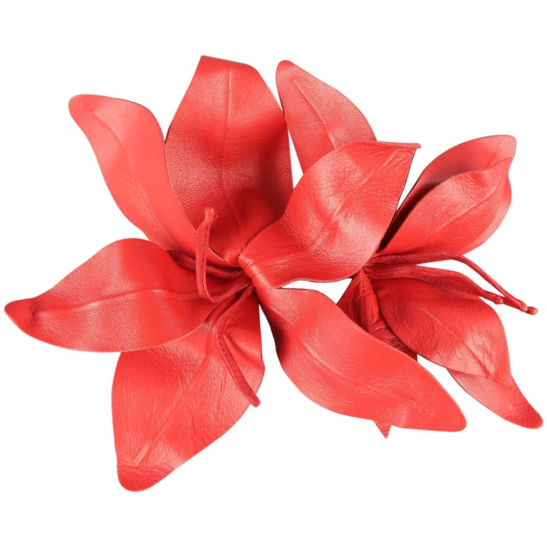 MARC JACOBS Poppy Red Leather Lilies Hair Pin at 1stDibs | lilies in hair