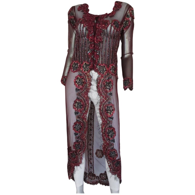 bordeaux sequin flower overcoat dress at 1stDibs