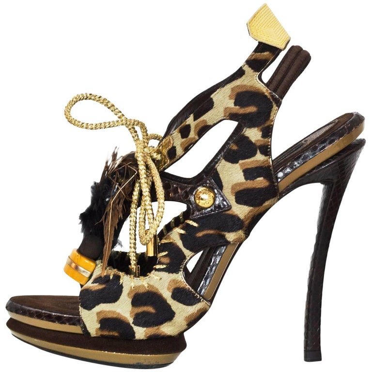 Louis Vuitton Leopard Ponyhair and Python Spicy Sandals Sz 38.5 For ...