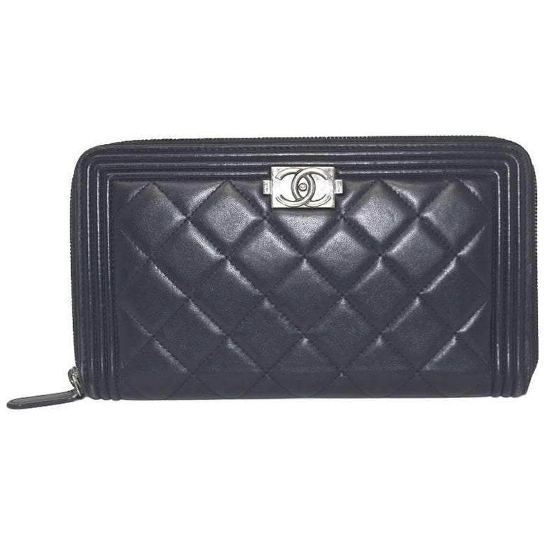 Chanel Zip Around Black Leather Wallet at 1stDibs