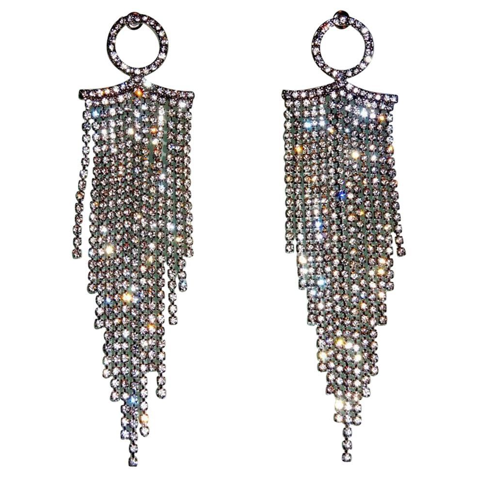 Exquisite Cascading Faux Diamond Fringe Tassel Runway Earrings at 1stDibs