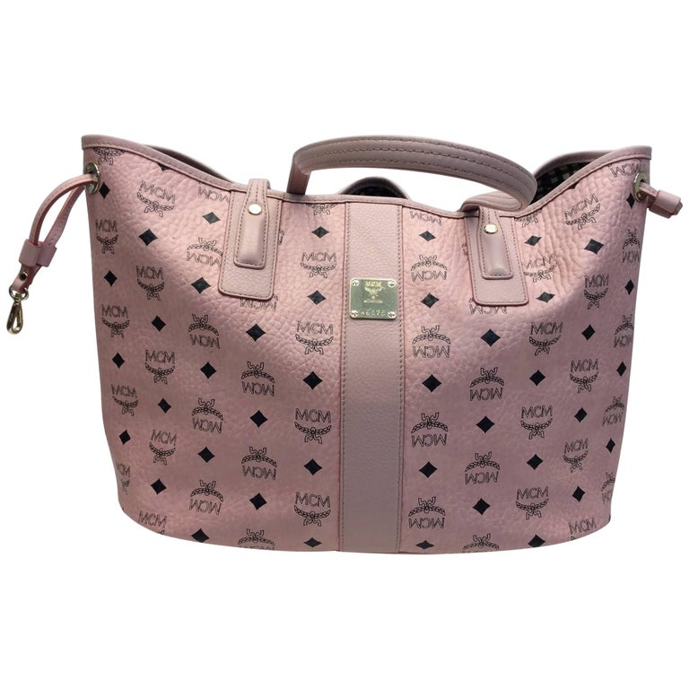 MCM Pink Leather Reversible Monogrammed Tote For Sale at 1stDibs