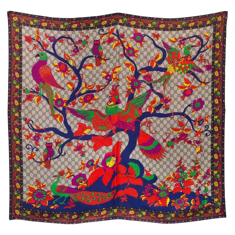 Gucci Monogram Silk Scarf with Bird/Floral Pattern For Sale at 1stDibs ...