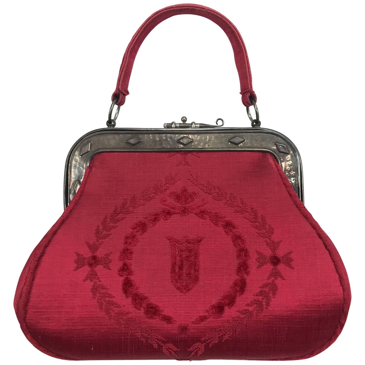 Roberta di Camerino red silk cut velvet metal frame handbag at 1stDibs ...