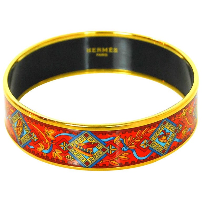 Hermes Red and Blue Wide Enamel Bangle Bracelet Sz 70 at 1stdibs