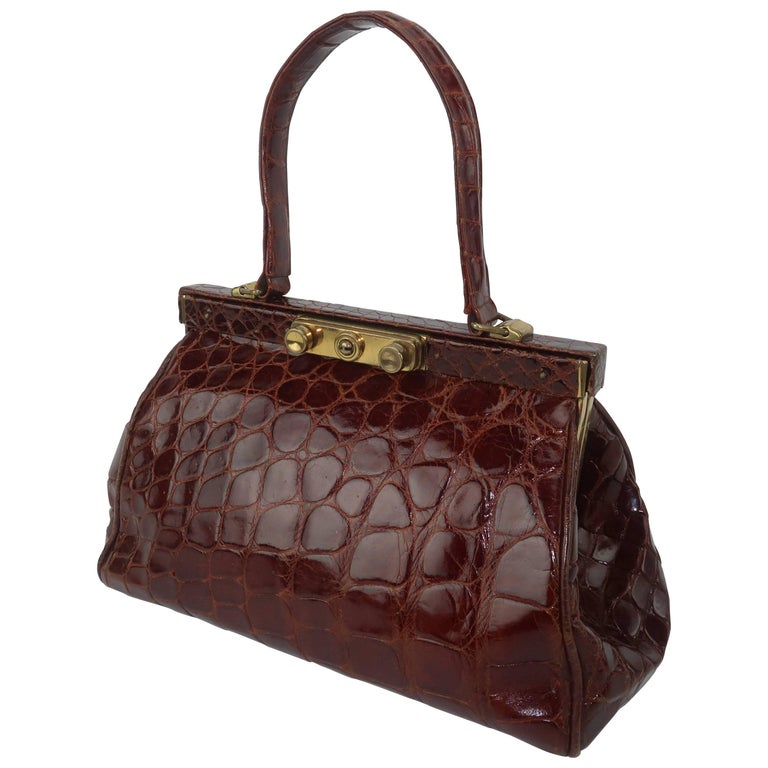 Classic 1950's Alligator Doctor's Bag Handbag With Key at 1stDibs