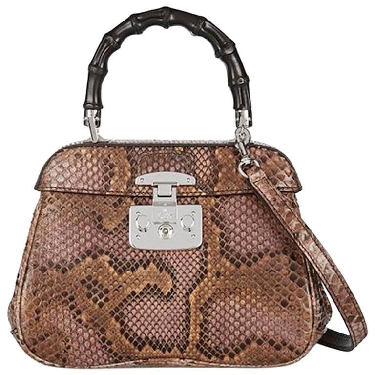 Gucci Python Leather Bamboo Kelly Style Top Handle Satchel Shoulder Bag ...