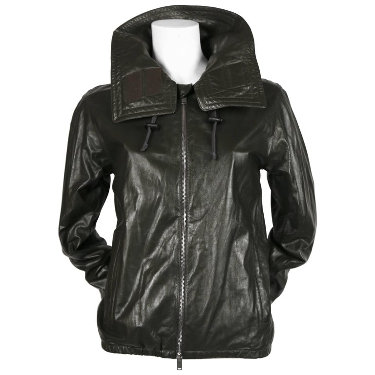CELINE by Phoebe Philo hooded dark green leather jacket at 1stDibs ...