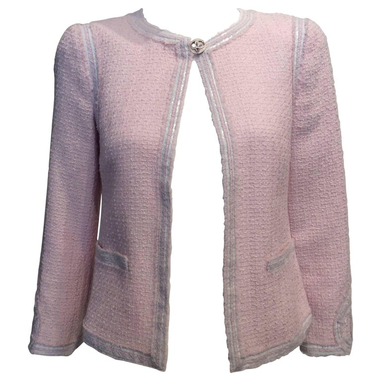 Chanel Light Pink Tweed Jacket with White Nylon Trim and Chanel Hearts ...