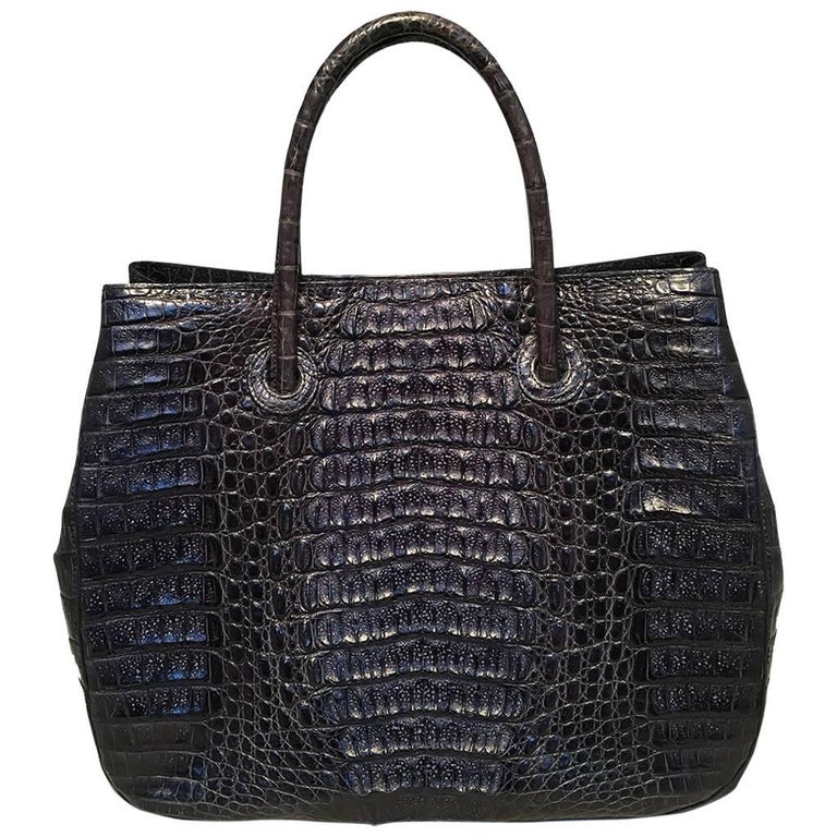 Byron Navy Blue Hornback Crocodile Leather Tote For Sale at 1stDibs ...