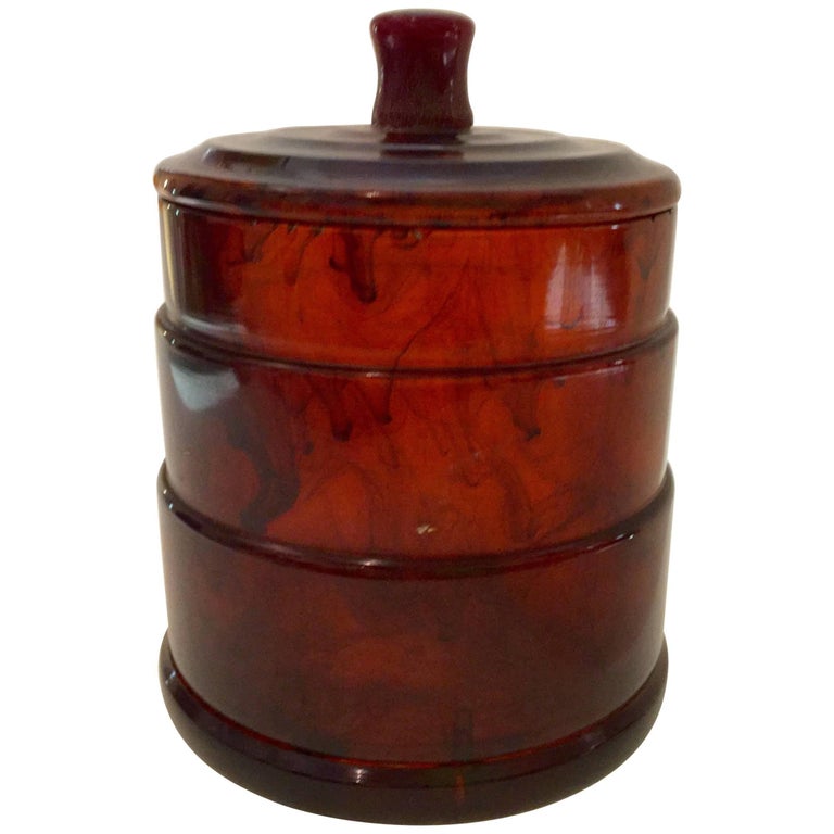 1930s Art Deco Tortoise Bakelite Machine Age Covered Powder Jar Box For ...