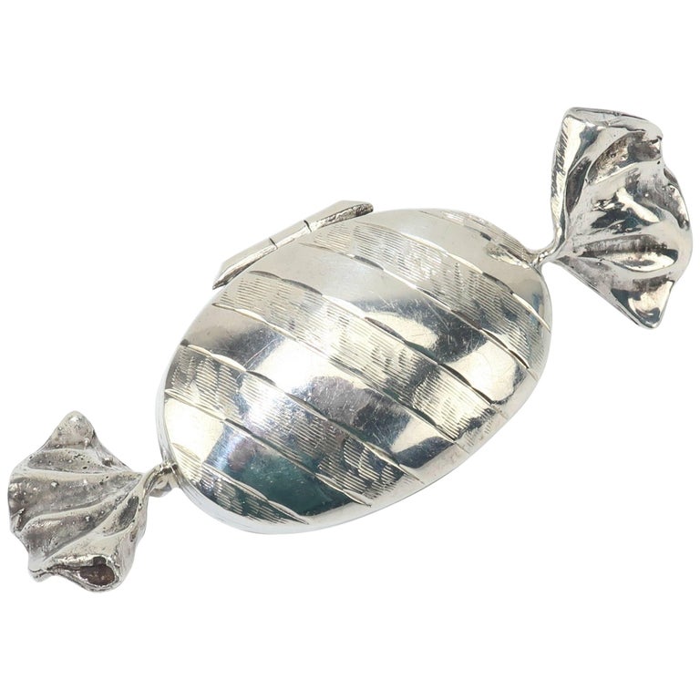 Whimsical English Sterling Silver Candy Pill Box at 1stDibs