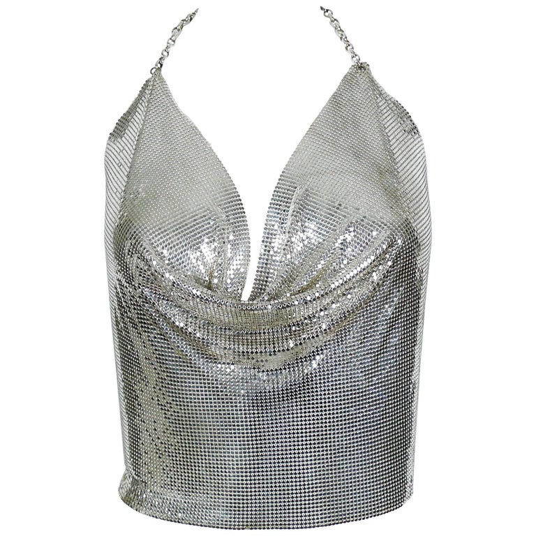 Paco Rabanne Vintage Silver Metal Mesh Draped Backless Top at 1stDibs ...