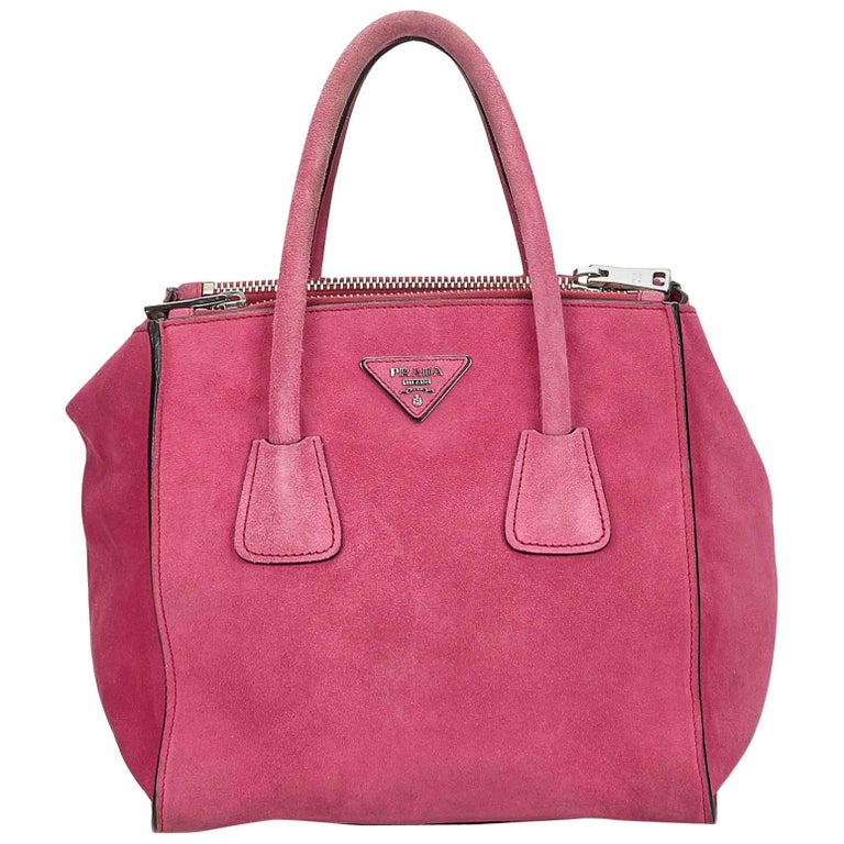 Prada Pink Suede Twin Pocket Tote For Sale at 1stDibs | pink suede tote