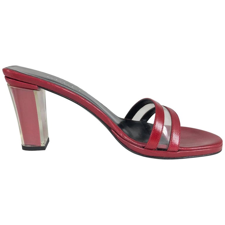 Gucci wine red leather Lucite heel mules 9B Unworn For Sale at 1stDibs