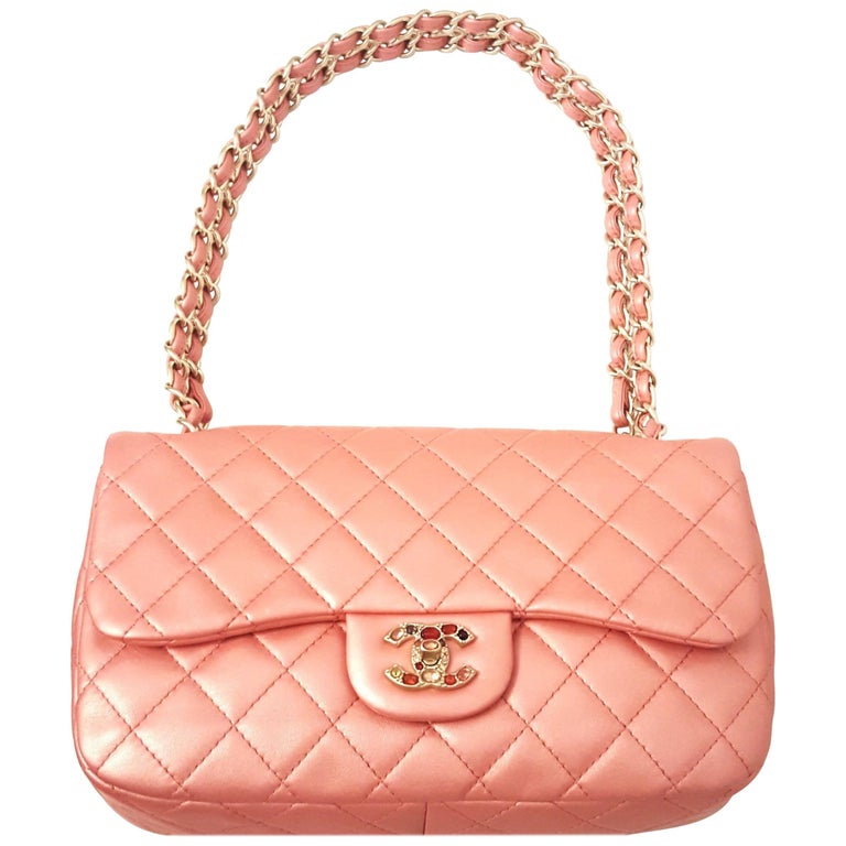 Chanel Pearlized Pink Medium Flap w/ Decorated Turnlock Limited Edition ...