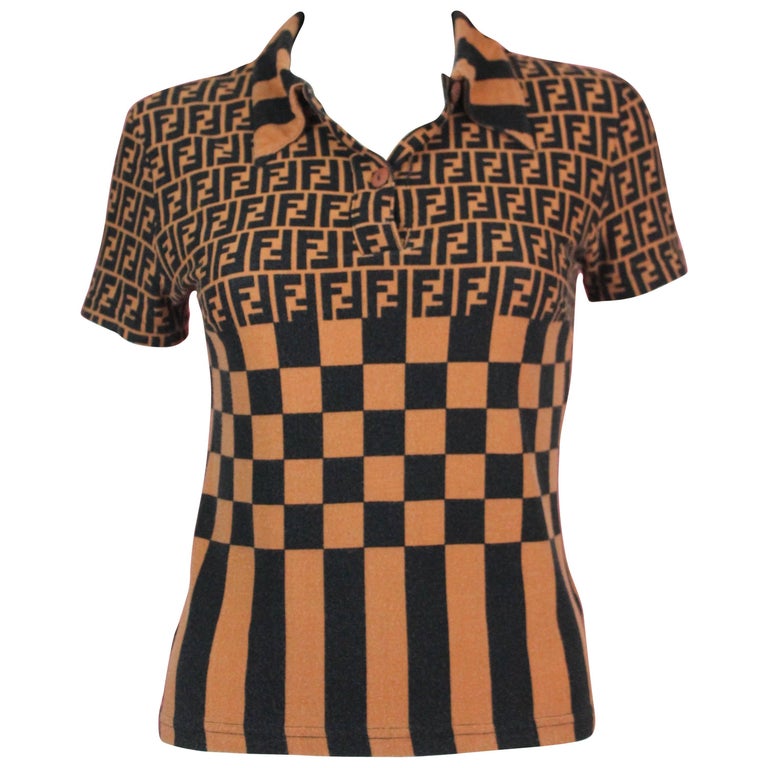 Fendi Mare Monogrammed Polo Shirt Button Up, c. 2000's, size 8 US at ...