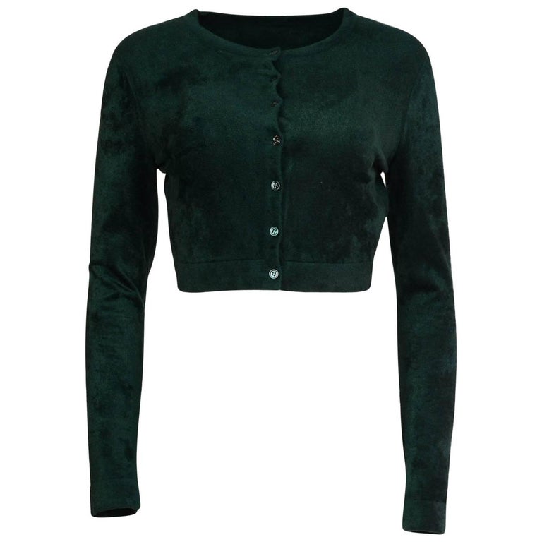 Alaia Green Velvet Cropped Cardigan Sz FR40 For Sale at 1stDibs | green ...