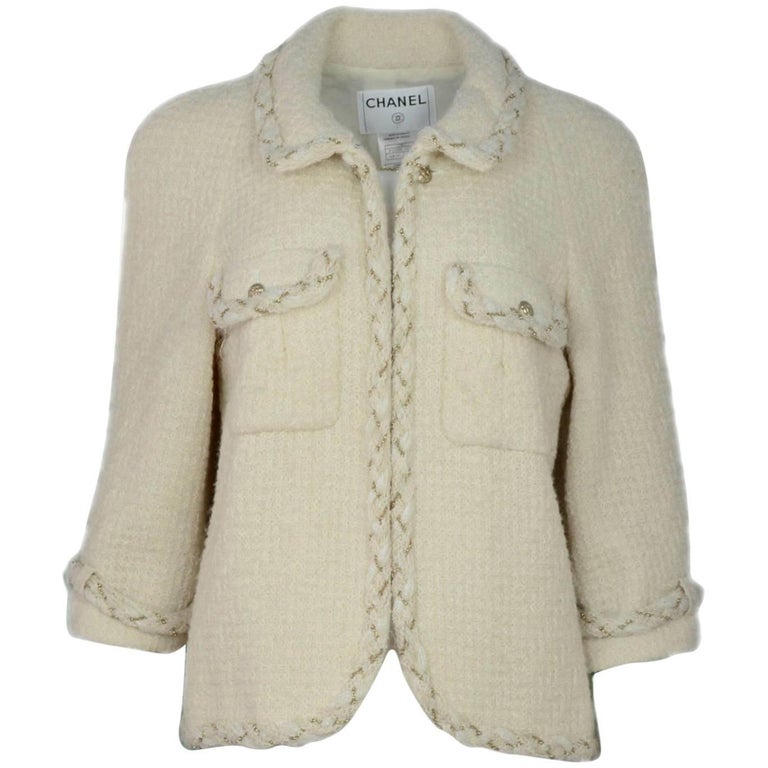 Chanel Cream Wool Jacket Sz FR46 For Sale at 1stDibs