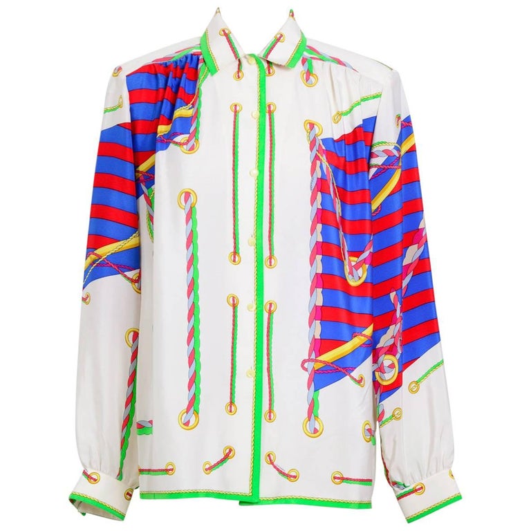 Leonard vintage 1980s signed print silk blouse at 1stDibs