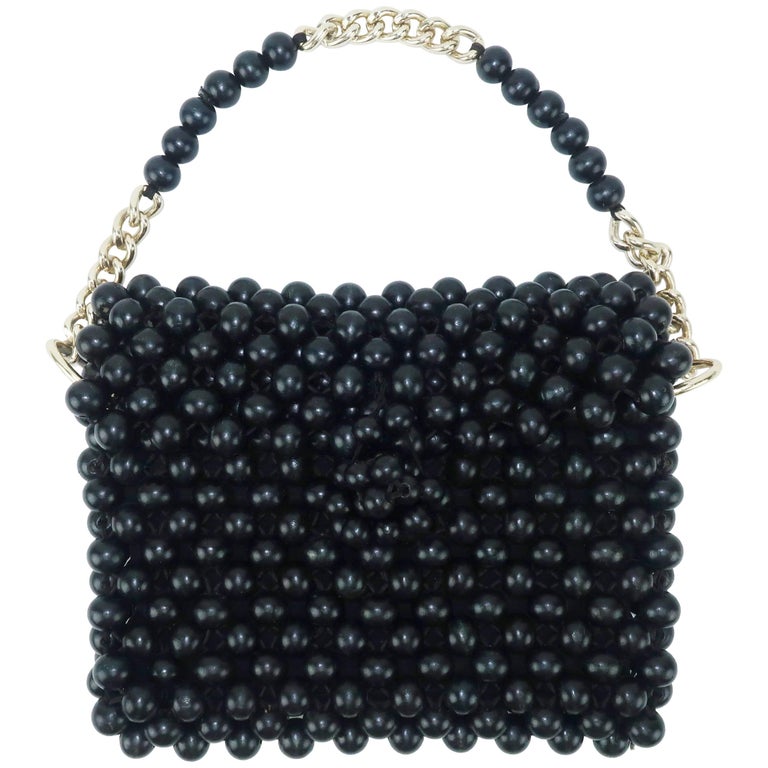 1960's Mod Black Wood Bead Handbag at 1stDibs